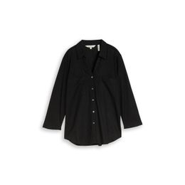 Tom Tailor Damen Hemdbluse mit Leinenanteil, schwarz, Uni, Gr. 34