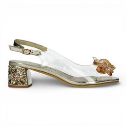 Laura Vita Damen-Sandalen Mily-22, durchsichtig, golden, zum Hineinschl&uuml;pfen, Cinderella-Absatz