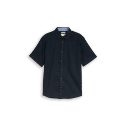 Tom Tailor Herren Regular Fit Kurzarmhemd mit Leinenanteil, blau, Uni, Gr. M