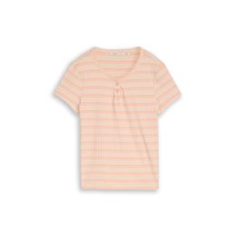 Tom Tailor Denim Damen Henley T-Shirt mit Streifenmuster, orange, Gestreift, Gr. XL