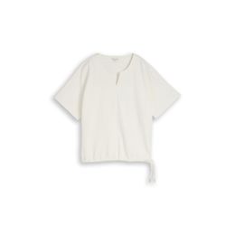 Tom Tailor Damen Jacquard Sweatshirt mit V-Ausschnitt, wei&szlig;, Uni, Gr. M