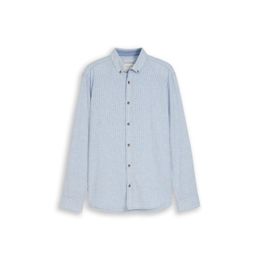 Tom Tailor Herren Regular Fit Hemd mit Leinenanteil, blau, Gestreift, Gr. XL