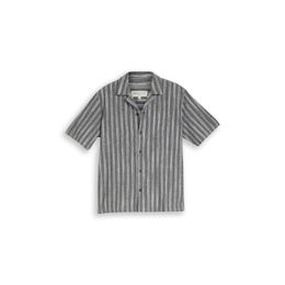 Tom Tailor Denim Herren Relaxed Fit Resort Hemd mit Leinenanteil, schwarz, Gestreift, Gr. S
