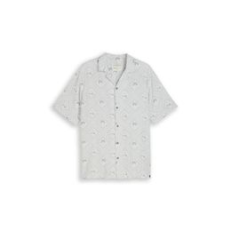 Tom Tailor Denim Herren Relaxed Fit Resort Hemd mit Leinenanteil, gr&uuml;n, Palmenprint, Gr. S