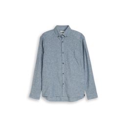 Tom Tailor Denim Herren Relaxed Fit Hemd mit Leinenanteil, blau, Meliert, Gr. XL