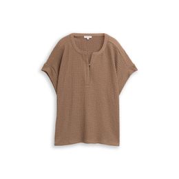 Tom Tailor Damen Crinkle T-Shirt, braun, Uni, Gr. XXL