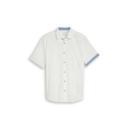 Tom Tailor Herren Regular Fit Kurzarmhemd mit Leinenanteil, wei&szlig;, Uni, Gr. S
