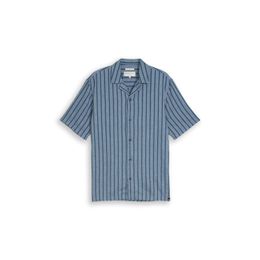Tom Tailor Denim Herren Relaxed Fit Resort Hemd mit Leinenanteil, blau, Gestreift, Gr. S