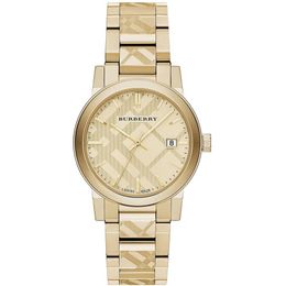 Burberry BU9038 Die Stadt graviert &uuml;berpr&uuml;ft Gold Unisex-Uhr