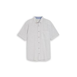 Tom Tailor Herren Regular Fit Kurzarmhemd mit Leinenanteil, wei&szlig;, Gestreift, Gr. XXXL