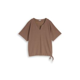 Tom Tailor Damen Jacquard Sweatshirt mit V-Ausschnitt, braun, Uni, Gr. XS