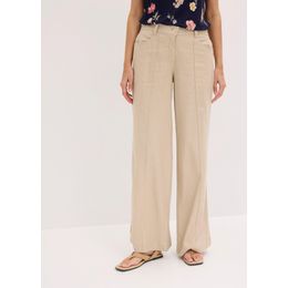 bonprix Palazzo-Hose aus luftigem Leinen-Mix, beige, Gr.48, Modische als auch luftige Palazzo-Leinenhose., aus Leinen,Viskose