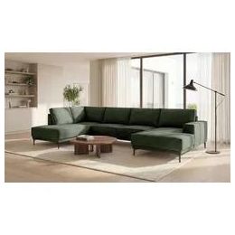 Wohnlandschaft OTTO HOME "XXL Sofa Oland, Struktur, Flachgewebe, Luxus-Microfaser, Boucle", gr&uuml;n, B:345cm H:85cm T:210cm, 100% Polyester, Sofas, Wohnlandschaft, U-Form, 345 cm, Wellenunterfederung, Skandi-Design, Metallf&uuml;&szlig;e