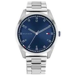 Quarzuhr Tommy Hilfiger "GRIFFIN", silber (silberfarben, blau), Armbanduhren, Herren, Quarzuhr, Armbanduhr, Herrenuhr, analog, Edelstahlarmband
