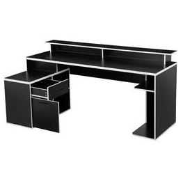 Gamingtisch OTTO HOME "Game, Computertisch, Eckschreibtisch", schwarz (schwarz, schwarz), B:180cm H:88,5cm T:102cm, Tische, Towerfach, Kabeldurchlass, Monitoraufsatz, Stauraum, Ma&szlig;e 180x102 cm