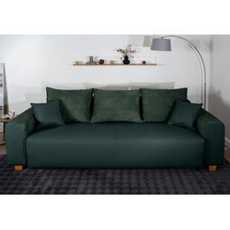 Schlafsofa Collection AB "Yves, B: 243 cm, Liegefl. 142x194 cm", gr&uuml;n (flaschengr&uuml;n, gr&uuml;n), B:243cm T:94cm, 100% Polyester, Sofas, Schlafsofa, Bettfunktion, Bettkasten & 2 Zierkissen, Federkern