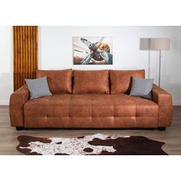 Schlafsofa Collection AB "Bella, B: 241 cm, Liegefl. 142x194 cm", cognac, B:241cm H:90cm T:94cm, Zierkissen: 100% Polyester;Microfaser PRIMABELLE (100% Polyester);Struktur fein (100% Polyester), Sofas, Schlafsofa, Bettfunktion, Bettkasten & 2 Zierkissen, Federkern, Topseller