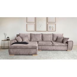 Ecksofa Home Affaire "Katja L-Form, B: 325 cm - OTTO. Verl&auml;ssliche Qualit&auml;t.", grau (taupe), B:325cm T:183cm, 100% Polyester, Sofas, Ecksofa, Bettfunktion, Bettkasten & 4 Zierkissen, Topseller