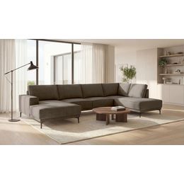 Wohnlandschaft OTTO HOME "XXL Sofa Oland, Struktur, Flachgewebe, Luxus-Microfaser, Boucle", braun, B:345cm H:85cm T:210cm, 100% Polyester, Sofas, Wohnlandschaft, U-Form, 345 cm, Wellenunterfederung, Skandi-Design, Metallf&uuml;&szlig;e