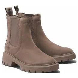 Chelseaboots Timberland "CORTINA VALLEY MID CHELSEA BOOT", Damen, Gr. 41,5, grau (dunkel beige), Leder, Schuhe Chelseaboots, Stiefelette, Winterschuhe, Ankle Boots
