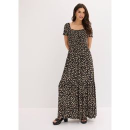 bonprix Maxikleid aus Viskose-Mix, schwarz, Gr.40/42 (M), Modernes langes Kleid mit eckigem Ausschnitt, aus Viskose