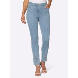 WITT Damen 5-Pocket-Jeans mit goldfarbenen Kn&ouml;pfen, blue-bleached, Gr&ouml;&szlig;e 36