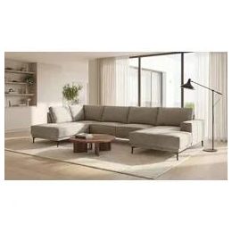 Wohnlandschaft OTTO HOME "XXL Sofa Oland, Struktur, Flachgewebe, Luxus-Microfaser, Boucle", beige, B:345cm H:85cm T:210cm, 100% Polyester, Sofas, Wohnlandschaft, U-Form, 345 cm, Wellenunterfederung, Skandi-Design, Metallf&uuml;&szlig;e