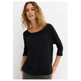 Oversize-Shirt bonprix "Oversize-Shirt aus Viskose-Mix", Damen, Gr. 44/46 (L), schwarz, Obermaterial: 64% Polyester, 32% Viskose, 4% Elasthan, l&auml;ssig geschnitten, Shirts, l&auml;ssig geschnittene Passform, mit Fledermaus&auml;rmeln, aus Viskose-Mix