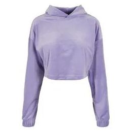 Kapuzenpullover Urban Classics "Urban Classics Damen Ladies Cropped Velvet Oversized Hoody", Damen, Gr. XXL, lavender, 93% Polyester, 7% Elasthan, unifarben, oversize, ohne Ausschnitt, Pullover Kapuzenpullover