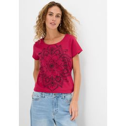 T-Shirt bonprix, Damen, Gr. 44/46 (L), rosa (beerenrot graphisch bedruckt), Jersey, Obermaterial: 100% Baumwolle, bedruckt, unifarben, gerade Po-bedeckend, Rundhals, Shirts T-Shirt, gerade Passform, Kurzarm, mit dekorativem Druck, aus Baumwolle