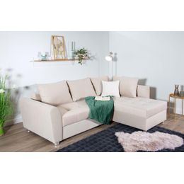 Ecksofa Collection AB "Jana L-Form, B: 220 cm", beige, B:220cm H:42cm T:161cm, 100%Polyester, Sofas, Ecksofa, Bettfunktion, Bettkasten & 1 Zierkissen, Federkern