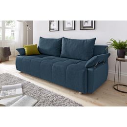 Schlafsofa Collection AB "Funtastic, B: 212 cm, Liegel. 145x187 cm", blau, B:212cm H:84cm T:96cm, Zierkissen: 100% Polyester;Struktur (100% Polyester);Kunstleder SOFTLUX;Microfaser PRIMABELLE (100% Polyester), Sofas, Schlafsofa, Bettfunktion, Bettkasten, Armteilverstellung & 1 Zierkissen, Federkern