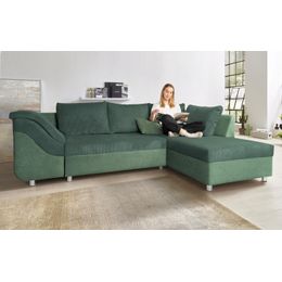 Ecksofa Collection AB "Sally L-Form, B: 256 cm", gr&uuml;n, B:256cm H:87cm T:165cm, Microfaser PRIMABELLE (100% Polyester) / Struktur (80% Polyester, 20% Acryl);Struktur (80% Polyester, 20% Acryl);Kunstleder SOFTLUX / Struktur (80% Polyester, 20% Acryl);Microfaser PRIMABELLE (100% Polyester) / Cord (100% Polyester), Sofas, Ecksofa, 1 Zierkissen, optional Bettfunktion & Bettkasten