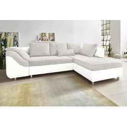 Ecksofa Collection AB "Sally L-Form, B: 256 cm", wei&szlig; (wei&szlig;, wei&szlig;), B:256cm H:87cm T:165cm, Microfaser PRIMABELLE (100% Polyester) / Struktur (80% Polyester, 20% Acryl);Struktur (80% Polyester, 20% Acryl);Kunstleder SOFTLUX / Struktur (80% Polyester, 20% Acryl);Microfaser PRIMABELLE (100% Polyester) / Cord (100% Polyester), Sofas, Ecksofa, mit und ohne Bettfunktion, inklusive loser R&uuml;cken- und Zie