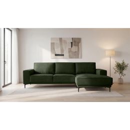 Ecksofa OTTO HOME "Polsterecke Oland, Struktur, Flachgewebe, Luxus-Microfaser, Boucle", gr&uuml;n, B:280cm H:85cm T:152cm, 100% Polyester, Sofas, Ecksofa, L-Form, 280 cm, Wellenunterfederung, Skandi-Design, Metallf&uuml;&szlig;e