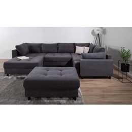 Wohnlandschaft Collection AB "Toni U-Form, B: 298 cm", anthrazit, B:298cm H:44cm T:203cm, 100%Polyester, Sofas, Wohnlandschaft, Set: Sofa & Hocker, 2 Zierkissen, Federkern
