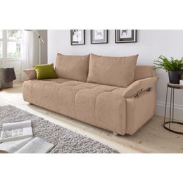 Schlafsofa Collection AB "Funtastic, B: 212 cm, Liegel. 145x187 cm", braun (hellbraun), B:212cm H:84cm T:96cm, Zierkissen: 100% Polyester;Struktur (100% Polyester);Kunstleder SOFTLUX;Microfaser PRIMABELLE (100% Polyester), Sofas, Schlafsofa, Bettfunktion, Bettkasten, Armteilverstellung & 1 Zierkissen, Federkern