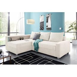 Ecksofa Collection AB "Relax L-Form, B: 223 cm", grau (hellgrau, wei&szlig;), B:223cm H:84cm T:91cm, Zierkissen: 100%Polyester;Struktur (100% Polyester);Microfaser PRIMABELLE (100% Polyester);Kunstleder SOFTLUX / Struktur (80% Polyester, 20% Acryl);Microfaser PRIMABELLE (100% Polyester) / Struktur (80% Polyester, 20% Acryl), Sofas, Ecksofa, Bettfunktion, Bettkasten, Regalelement & 1 Zierkissen, optional