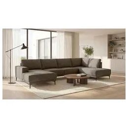 Wohnlandschaft OTTO HOME "XXL Sofa Oland, Struktur, Flachgewebe, Luxus-Microfaser, Boucle", braun, B:345cm H:85cm T:210cm, 100% Polyester, Sofas, Wohnlandschaft, U-Form, 345 cm, Wellenunterfederung, Skandi-Design, Metallf&uuml;&szlig;e