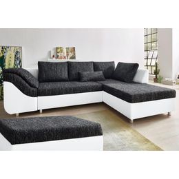 Ecksofa Collection AB "Sally L-Form, B: 256 cm", schwarz-wei&szlig; (wei&szlig;, schwarz, wei&szlig;), B:256cm H:87cm T:165cm, Microfaser PRIMABELLE (100% Polyester) / Struktur (80% Polyester, 20% Acryl);Struktur (80% Polyester, 20% Acryl);Kunstleder SOFTLUX / Struktur (80% Polyester, 20% Acryl);Microfaser PRIMABELLE (100% Polyester) / Cord (100% Polyester), Sofas, Ecksofa, 1 Zierkissen, optional Bettfunktion & Bet