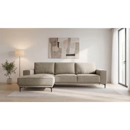 Ecksofa OTTO HOME "Polsterecke Oland, Struktur, Flachgewebe, Luxus-Microfaser, Boucle", beige, B:280cm H:85cm T:152cm, 100% Polyester, Sofas, Ecksofa, L-Form, 280 cm, Wellenunterfederung, Skandi-Design, Metallf&uuml;&szlig;e
