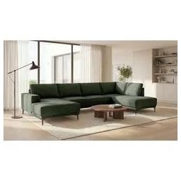Wohnlandschaft OTTO HOME "XXL Sofa Oland, Struktur, Flachgewebe, Luxus-Microfaser, Boucle", gr&uuml;n, B:345cm H:85cm T:210cm, 100% Polyester, Sofas, Wohnlandschaft, U-Form, 345 cm, Wellenunterfederung, Skandi-Design, Metallf&uuml;&szlig;e