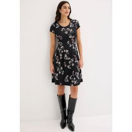 Jerseykleid bonprix "Jerseykleid aus Viskose-Mix", Damen, Gr. 36, N-Gr, schwarz (schwarz gebl&uuml;mt), Obermaterial: 95% Viskose, 5% Elasthan, ausgestellt, Kleider Jerseykleid, f&uuml;r sommerliche Tage, aus Viskose-Mix, ausgestellte Passform