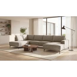 Wohnlandschaft OTTO HOME "XXL Sofa Oland, Struktur, Flachgewebe, Luxus-Microfaser, Boucle", beige, B:345cm H:85cm T:210cm, 100% Polyester, Sofas, Wohnlandschaft, U-Form, 345 cm, Wellenunterfederung, Skandi-Design, Metallf&uuml;&szlig;e