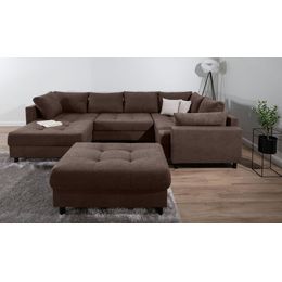 Wohnlandschaft Collection AB "Toni U-Form, B: 298 cm", braun, B:298cm H:44cm T:203cm, 100%Polyester, Sofas, Wohnlandschaft, Set: Sofa & Hocker, 2 Zierkissen, Federkern