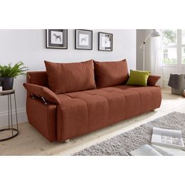 Schlafsofa Collection AB "Funtastic, B: 212 cm, Liegel. 145x187 cm", terracotta, B:212cm H:84cm T:96cm, Zierkissen: 100% Polyester;Struktur (100% Polyester);Kunstleder SOFTLUX;Microfaser PRIMABELLE (100% Polyester), Sofas, Schlafsofa, Bettfunktion, Bettkasten, Armteilverstellung & 1 Zierkissen, Federkern