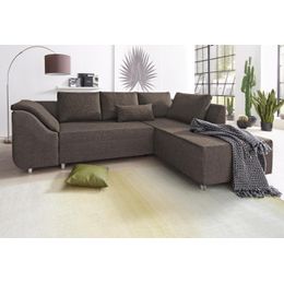 Ecksofa Collection AB "Sally L-Form, B: 256 cm", braun (dunkelbraun), B:256cm H:87cm T:165cm, Microfaser PRIMABELLE (100% Polyester) / Struktur (80% Polyester, 20% Acryl);Struktur (80% Polyester, 20% Acryl);Kunstleder SOFTLUX / Struktur (80% Polyester, 20% Acryl);Microfaser PRIMABELLE (100% Polyester) / Cord (100% Polyester), Sofas, Ecksofa, mit und ohne Bettfunktion, inklusive loser R&uuml;cken- und Z