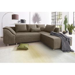 Ecksofa Collection AB "Sally L-Form, B: 256 cm", grau (grau, braun), B:256cm H:87cm T:165cm, Microfaser PRIMABELLE (100% Polyester) / Struktur (80% Polyester, 20% Acryl);Struktur (80% Polyester, 20% Acryl);Kunstleder SOFTLUX / Struktur (80% Polyester, 20% Acryl);Microfaser PRIMABELLE (100% Polyester) / Cord (100% Polyester), Sofas, Ecksofa, 1 Zierkissen, optional Bettfunktion & Bettkasten