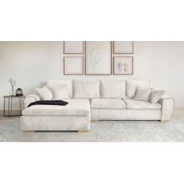 Ecksofa Home Affaire "Katja L-Form, B: 325 cm - OTTO. Verl&auml;ssliche Qualit&auml;t.", beige (cream), B:325cm T:183cm, 100% Polyester, Sofas, Ecksofa, Bettfunktion, Bettkasten & 4 Zierkissen