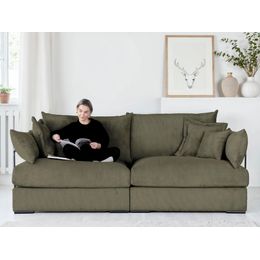 Big-Sofa Home Affaire "Casa XL, B: 190 cm", khaki, B:190cm T:123cm, 100% Polyester, Sofas, Big-Sofa, 4 Zierkissen, Mega-Sofa, in Cord oder Chenille-Struktur, Federkern
